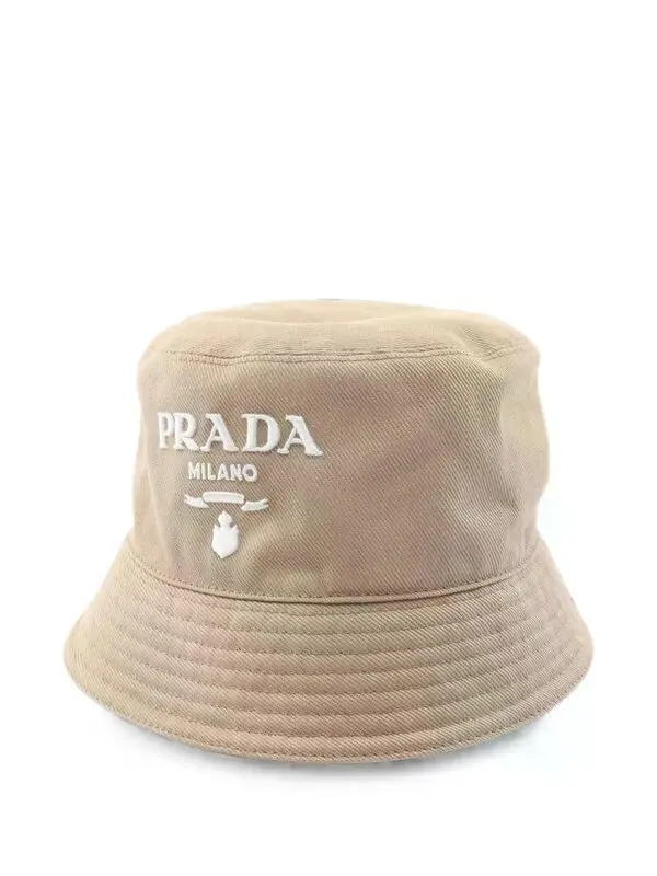 Prada Logo Embroidered Bucket Hat - Neutrals
