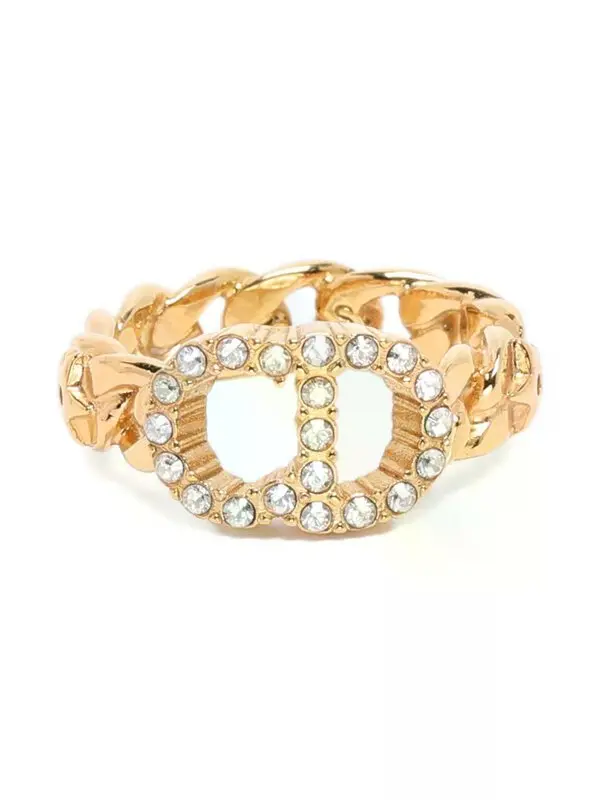 Dior Claire De Lune Rhinestone Chain Ring - Gold