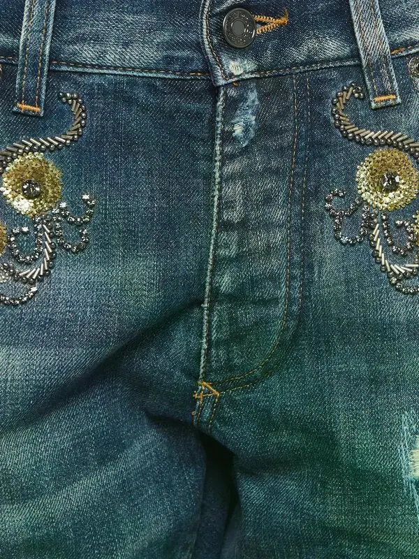 Dolce & Gabbana Floral-embroidered Distressed Jeans