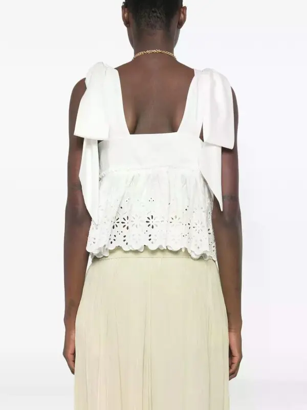 Chloé Broderie Anglaise Bow-detail Cropped Top - White