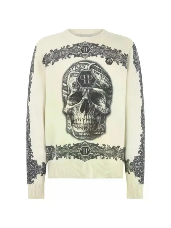 Philipp Plein Baroque Skull Long-sleeve Sweater - Neutrals