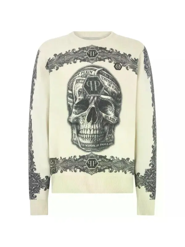 Philipp Plein Baroque Skull Long-sleeve Sweater - Neutrals