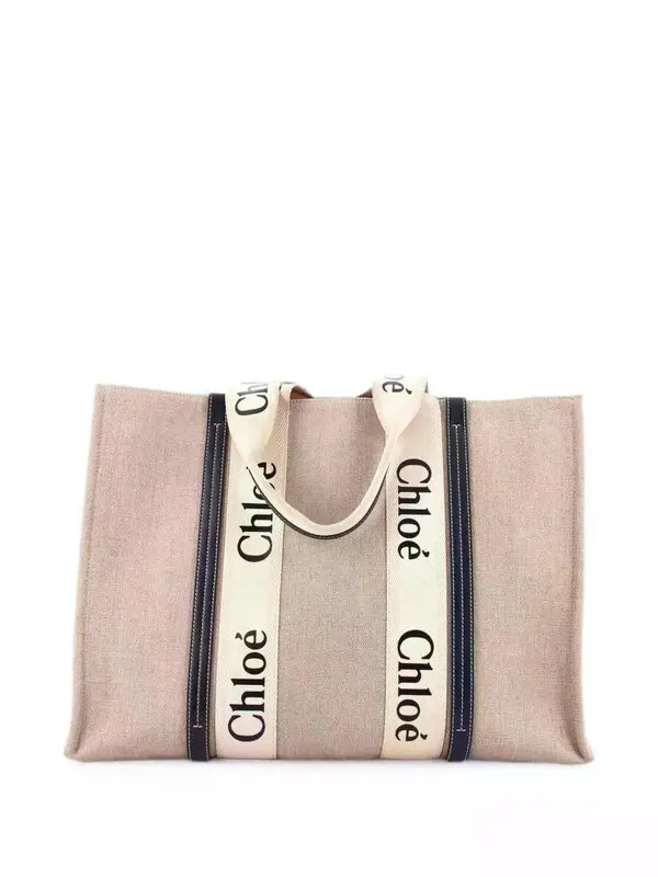 Chloé Woody Canvas With Leather Large Tote Bag