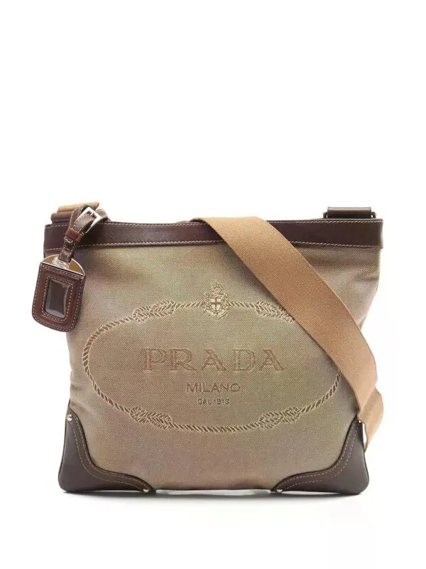 Prada 2000s Logo Jacquard Shoulder Bag - Neutrals