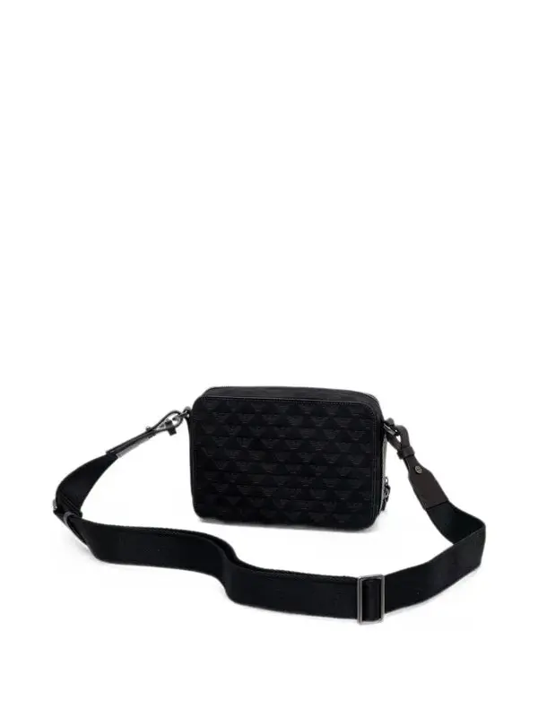 Emporio Armani Cross Body Camera Bag In Textured Leather With A Zip Closure - Blue