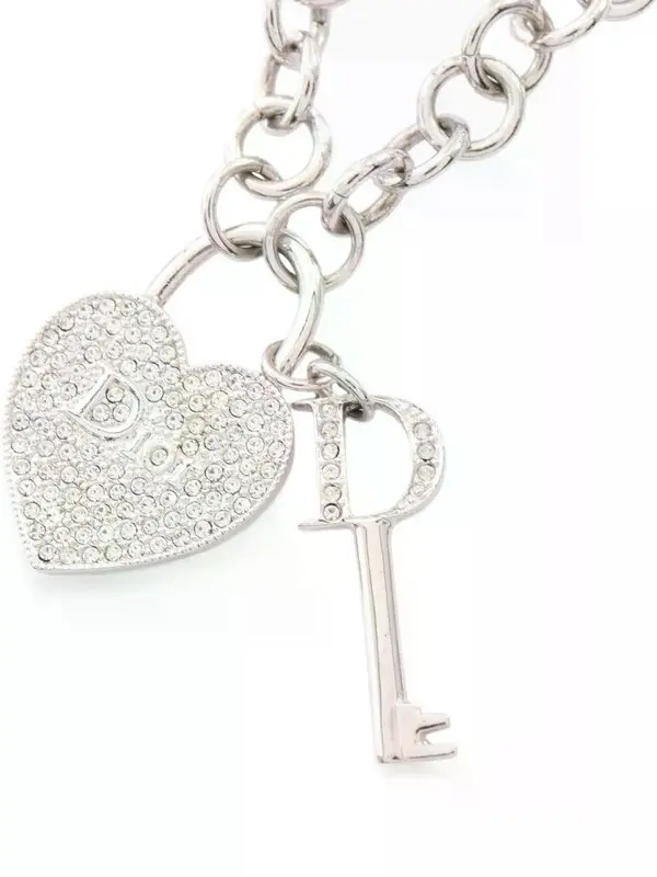 Dior 2010s Crystal Heart Padlock Necklace - Silver
