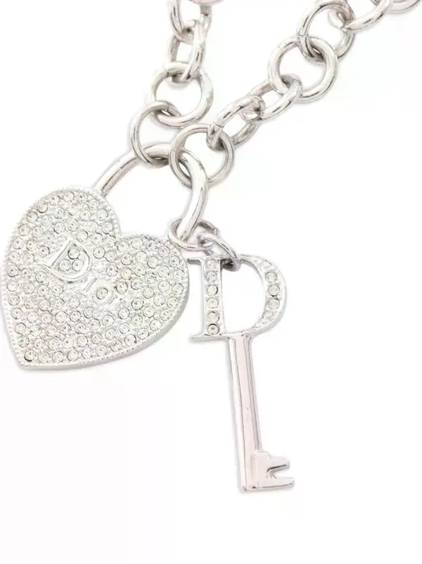 Dior 2010s Crystal Heart Padlock Necklace - Silver