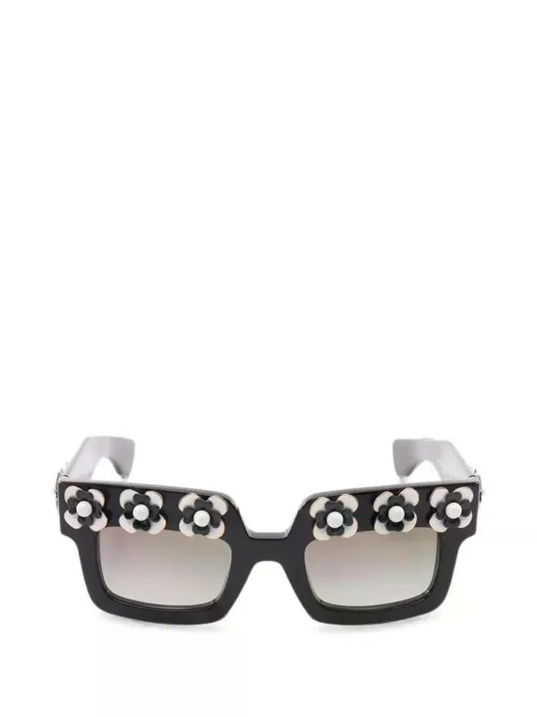 Prada 2010s Flower-embellished Square Sunglasses - Black