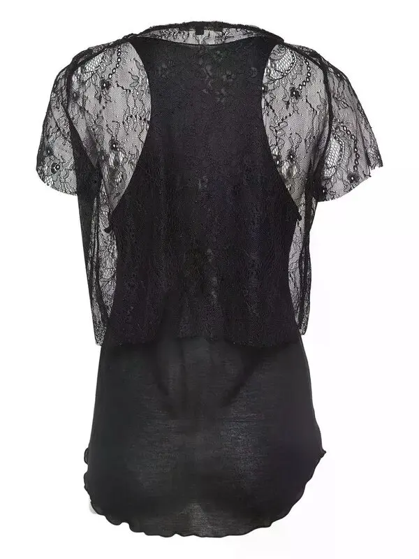 Maje Lace Overlay Short Sleeve Top