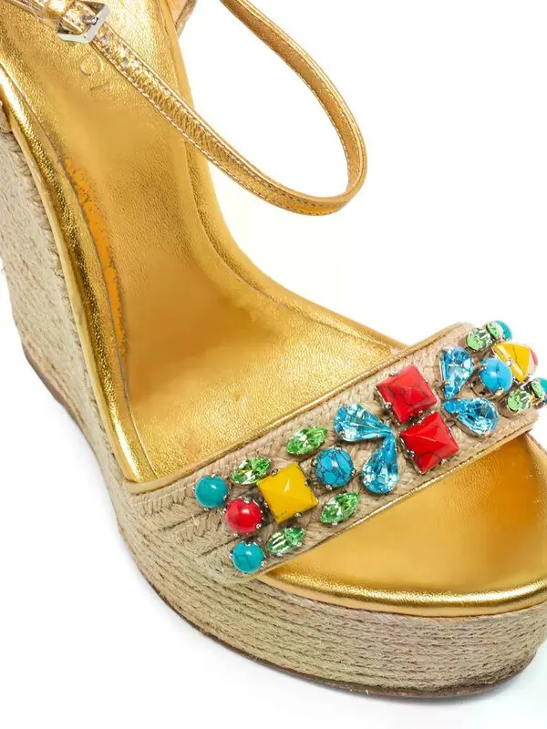 Gucci 160mm Rhinestone-embellished Espadrille Wedge Sandals