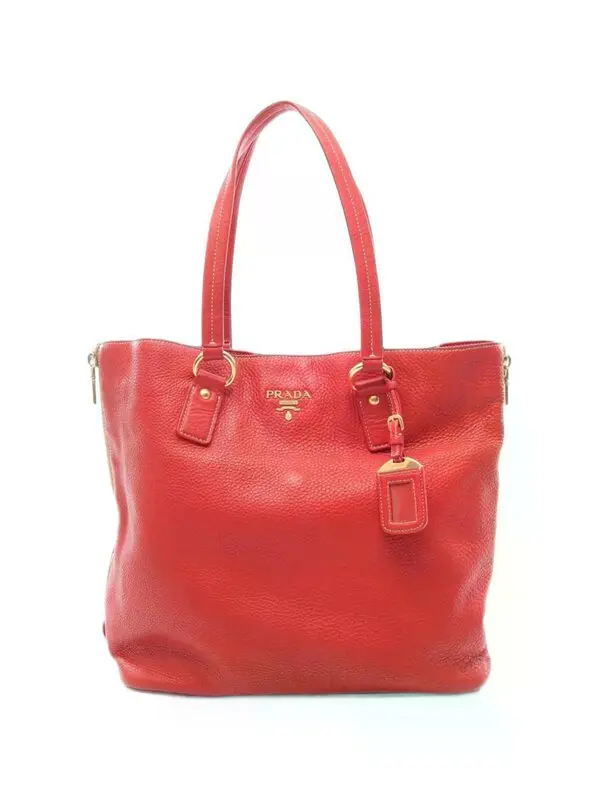 Prada 2010s Vitello Daino Tote Bag - Red