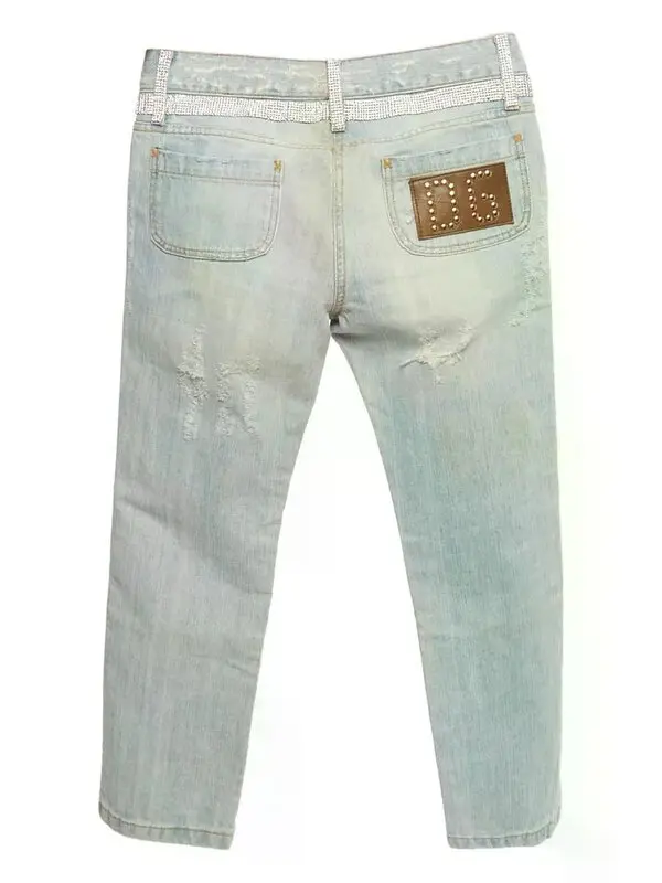 Dolce & Gabbana Cropped Distressed Rhinestone Detail Denim Jeans