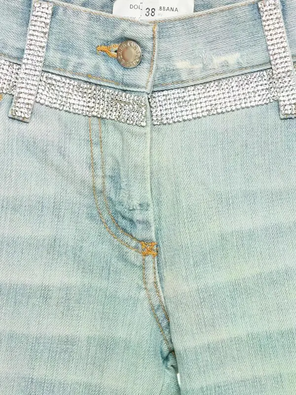 Dolce & Gabbana Cropped Distressed Rhinestone Detail Denim Jeans