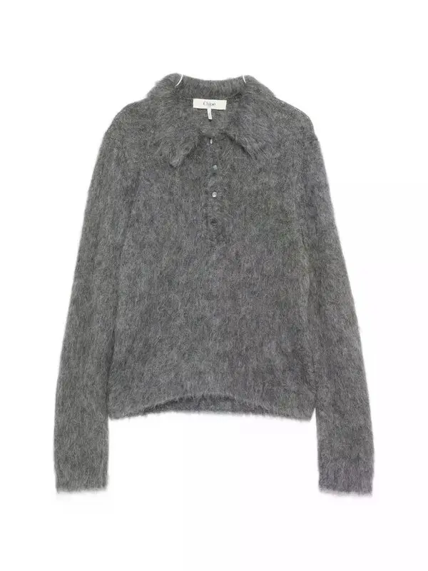 Chloé Brushed-knit Polo Sweater - Grey