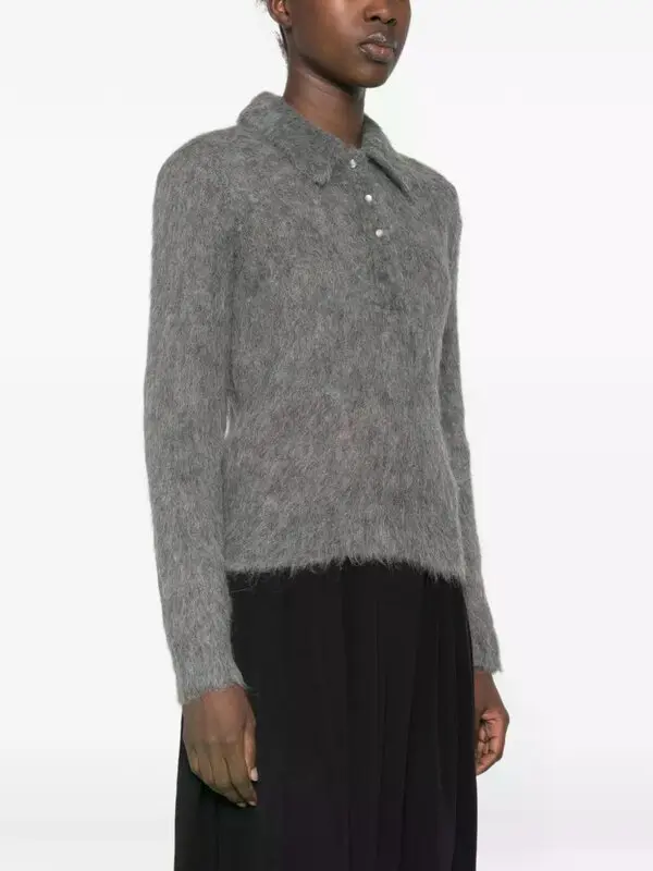 Chloé Brushed-knit Polo Sweater - Grey