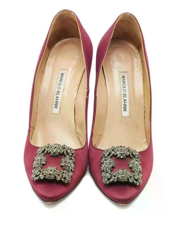 Manolo Blahnik Jewel-buckle Satin Pumps