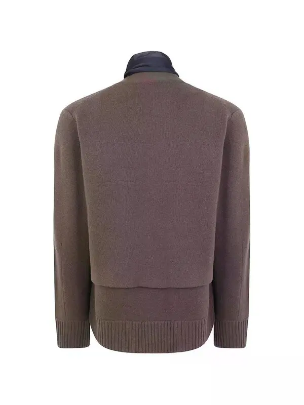 Sacai Layered Wool Cardigan With Silk Tie Collar