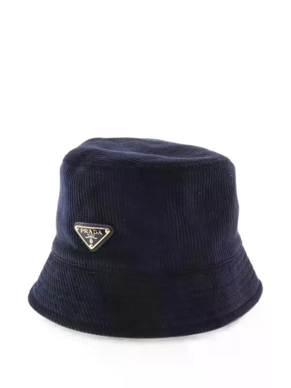 Prada 2010s Enamelled Triangle Logo Bucket Hat - Blue