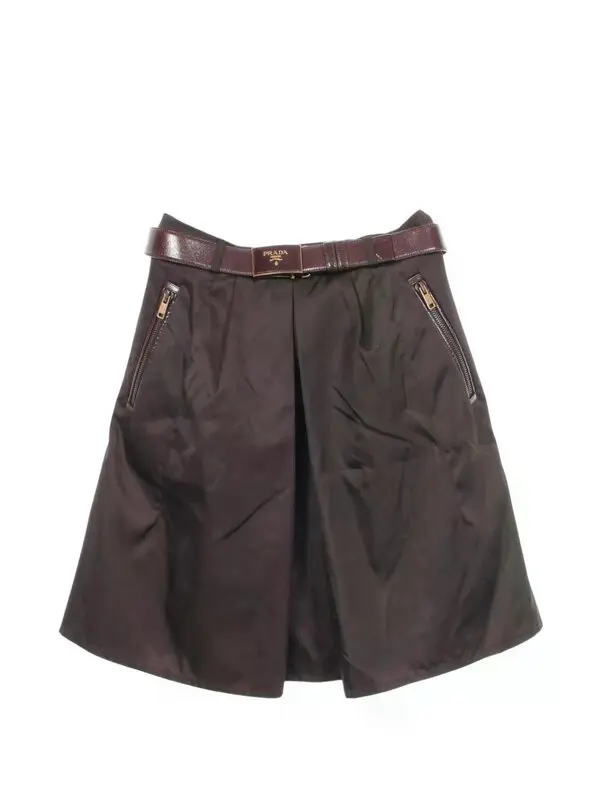 Prada 2010s Belted Zip-pocket Skirt - Brown