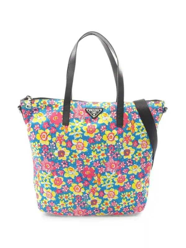 Prada Tencel Floral Print Tote Bag