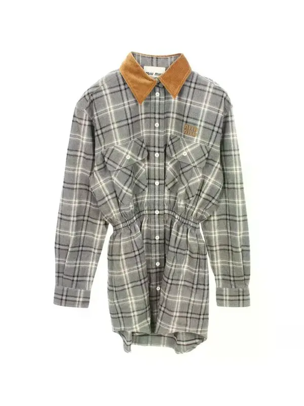 Miu Miu 2010s Check-pattern Mini Shirt Dress - Grey