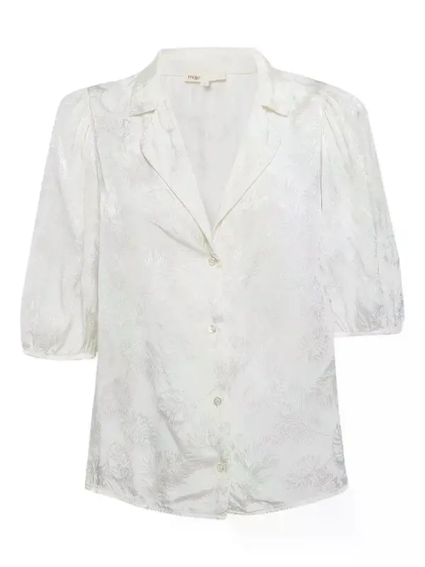 Maje Leaf Jacquard Puff Sleeve Shirt
