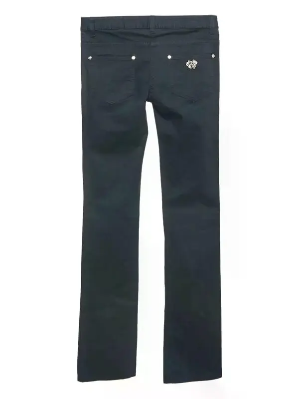 Roberto Cavalli Dark Stretch Cotton Trousers With Metal Logo