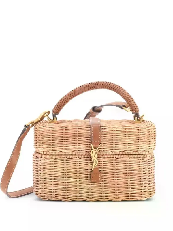 Saint Laurent Gaby Top Handle Vanity Bag Wicker With Leather Shoulder Bag