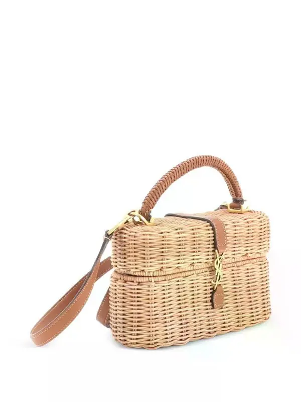 Saint Laurent Gaby Top Handle Vanity Bag Wicker With Leather Shoulder Bag