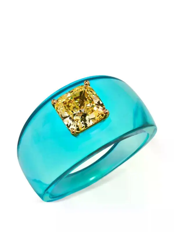 SOLO FOR DIAMONDS 14k Gold Cushion-cut Diamond Ring - Blue