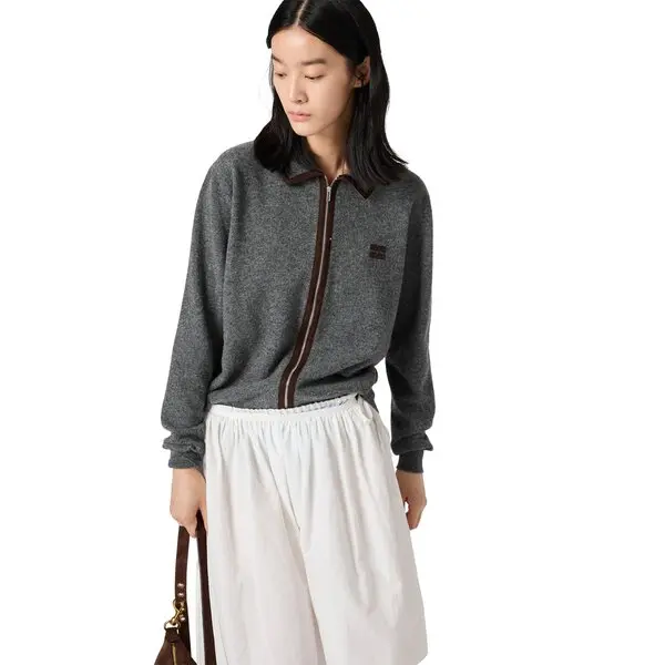 Miu Miu Wool And Cashmere Cardigan With Suede Details