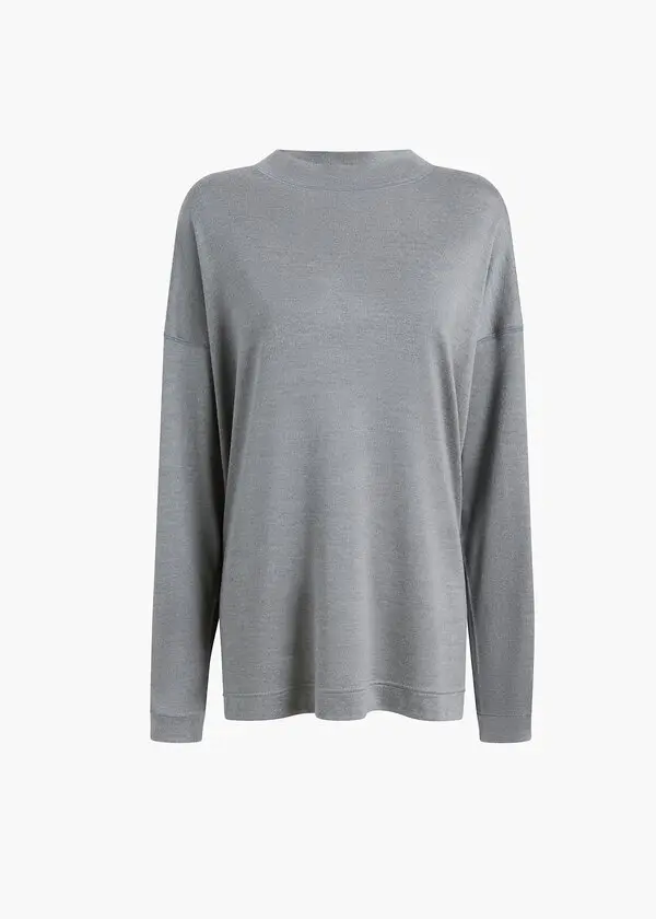 Khaite Dylan Waffle Knit Mock Neck Top - Heather Grey