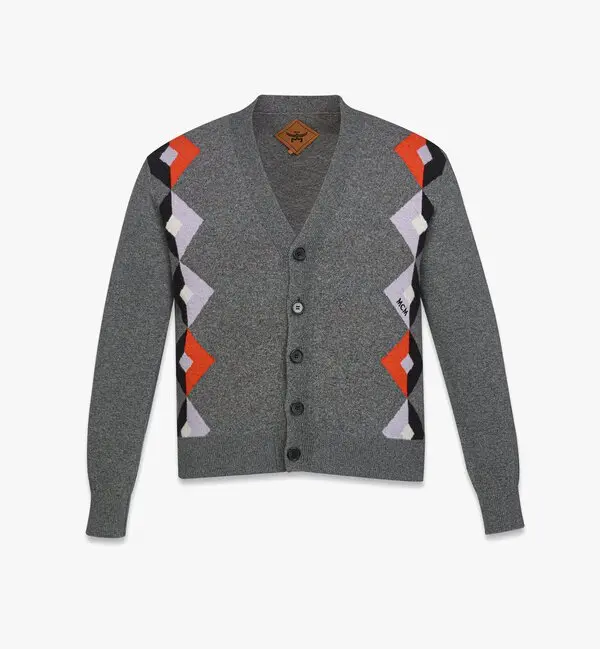 Mcm Wool Jacquard Diamond Monogram Cardigan