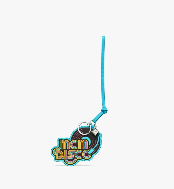 Mcm Disco Turntable Charm In Visetos Leather Mix - Blue Ceramic