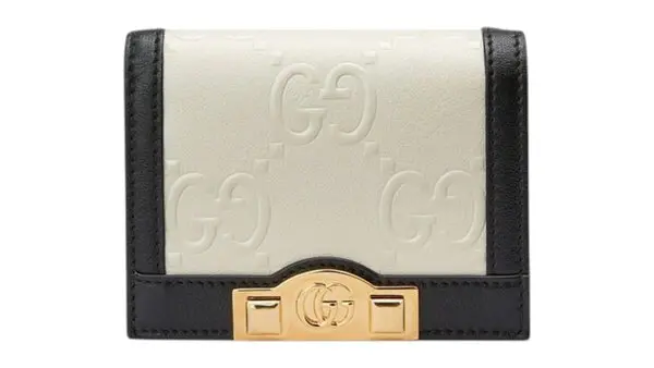 Gucci Gg Embossed Card Case Wallet - White Black