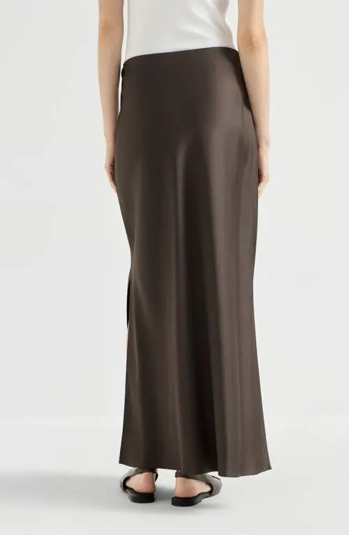 Brunello Cucinelli Satin Cady Fluid Bias-cut Maxi Skirt - Cocoa