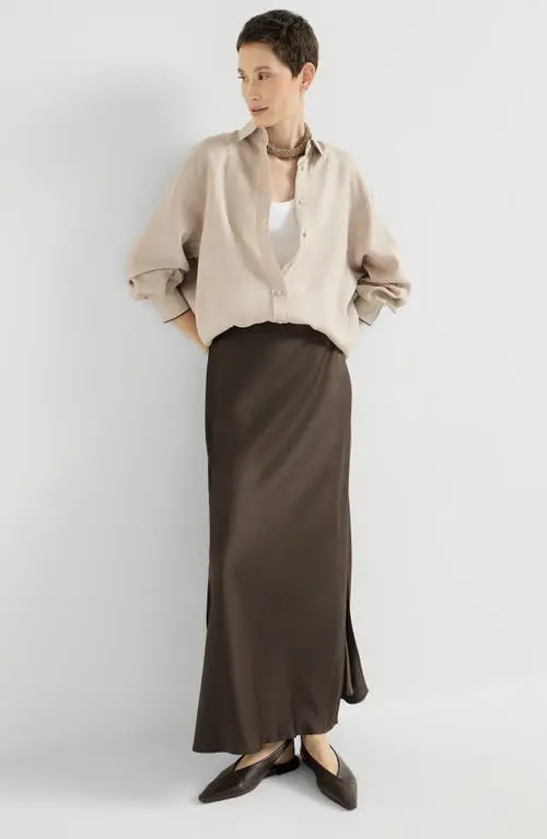Brunello Cucinelli Satin Cady Fluid Bias-cut Maxi Skirt - Cocoa