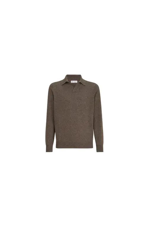 Brunello Cucinelli Mouliné Cashmere Knit Polo