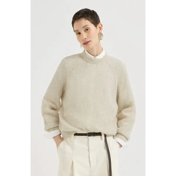 Brunello Cucinelli Mohair, Cotton, Wool And Sequined Diamond Rib Sweater