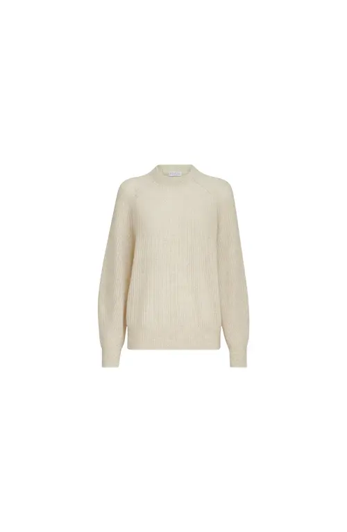 Brunello Cucinelli Mohair, Cotton, Wool And Sequined Diamond Rib Sweater