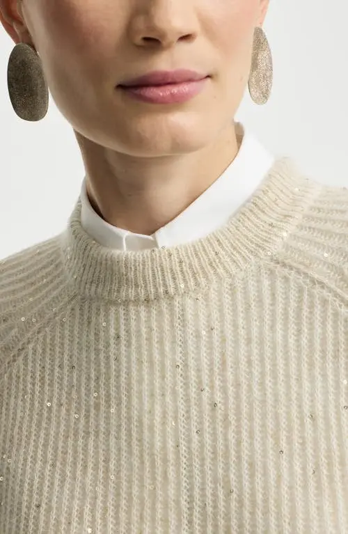Brunello Cucinelli Mohair, Cotton, Wool And Sequined Diamond Rib Sweater