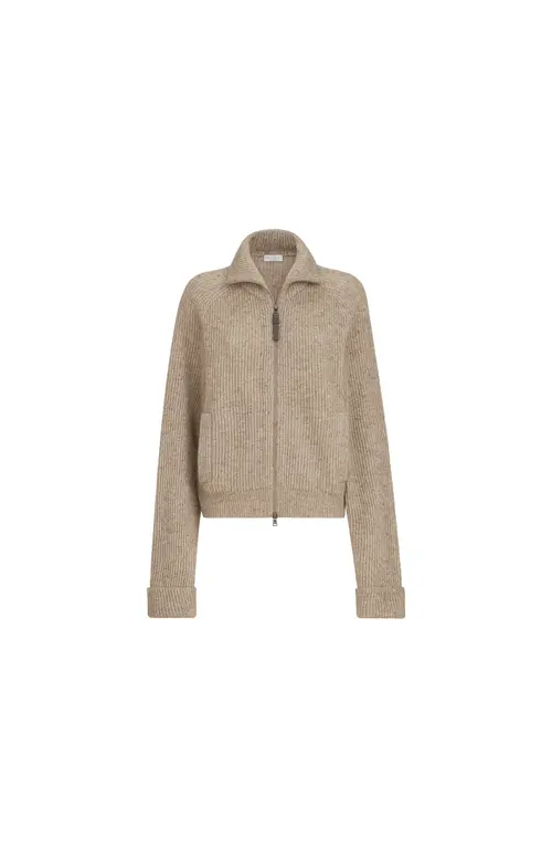 Brunello Cucinelli Sparkling Cashmere Ribbed Zip-up Cardigan