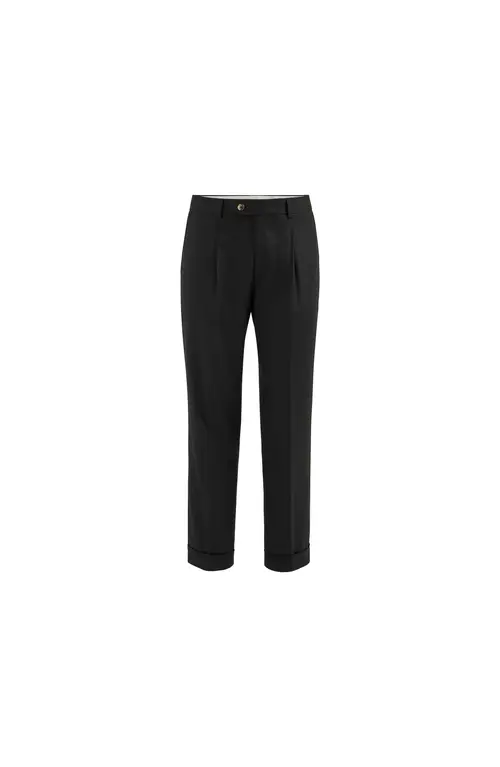 Brunello Cucinelli Virgin Wool Flannel Pleated Trousers - Black