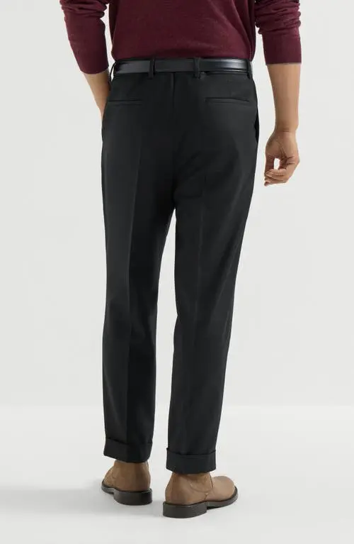 Brunello Cucinelli Virgin Wool Flannel Pleated Trousers - Black