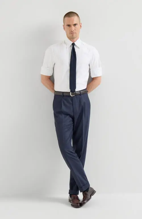 Brunello Cucinelli Virgin Wool Flannel Trousers With Pleat
