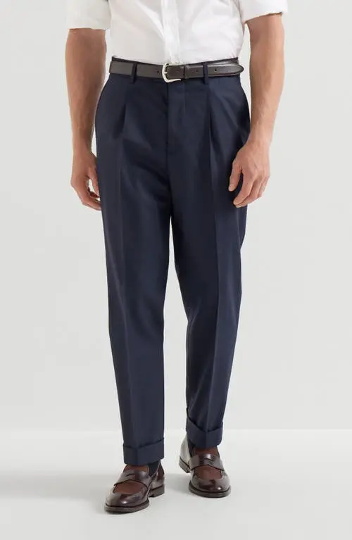 Brunello Cucinelli Virgin Wool Flannel Pleated Trousers - Blue