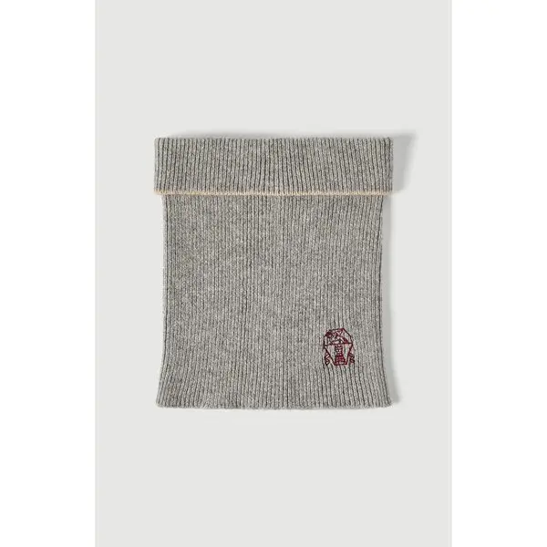 Brunello Cucinelli Cashmere Rib Knit Neck Warmer - Light Grey