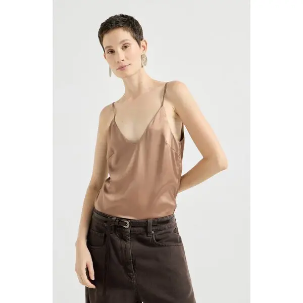 Brunello Cucinelli Stretch Silk Satin Camisole - Beige