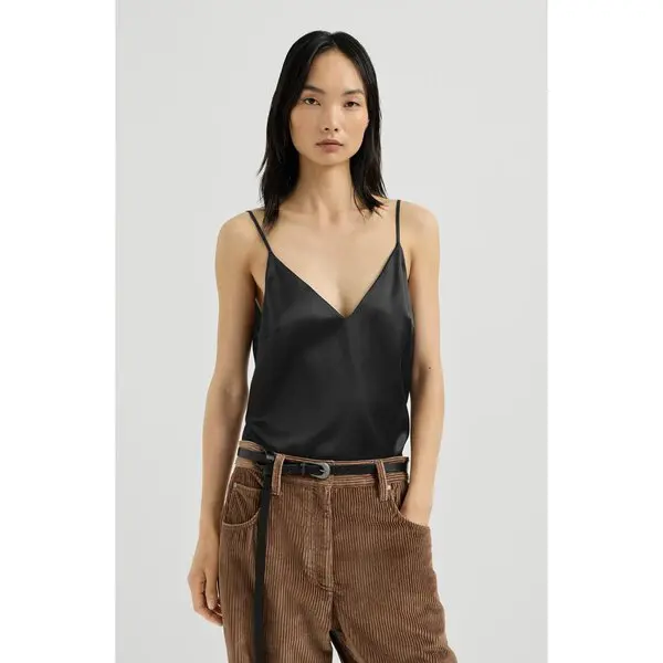 Brunello Cucinelli Stretch Silk Satin Camisole - Black