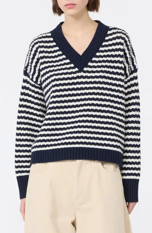 Max Mara Striped V-neck Virgin Wool Sweater
